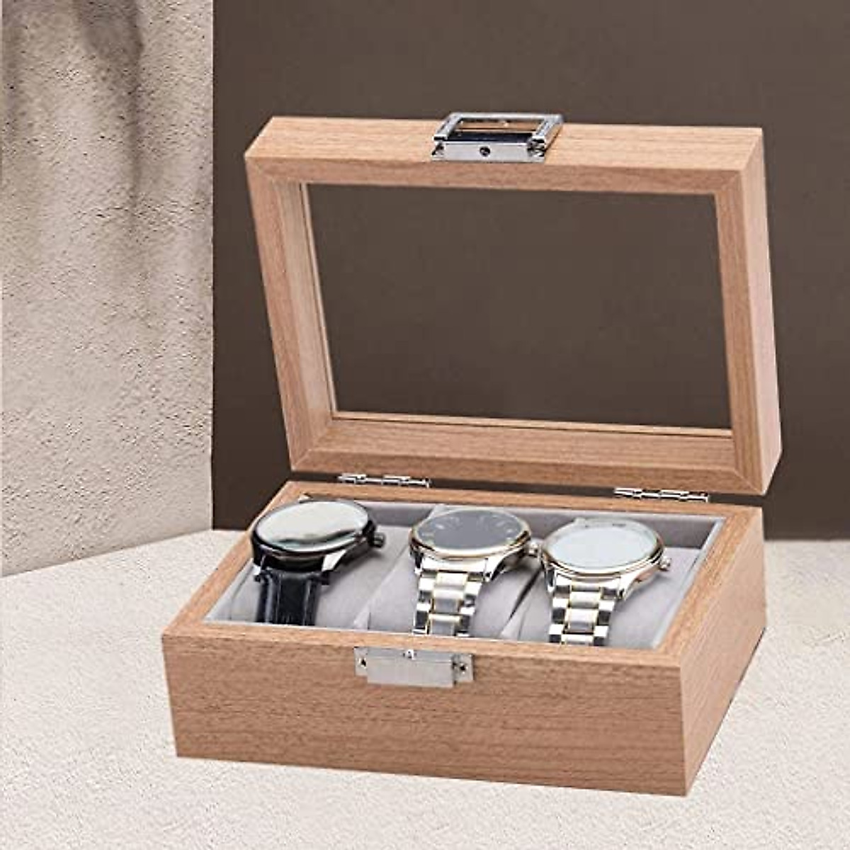 XBWEI 3 Slot Wooden Watch Display Cabinet Box And Lock Storage Rack Storage Box For Men And Women