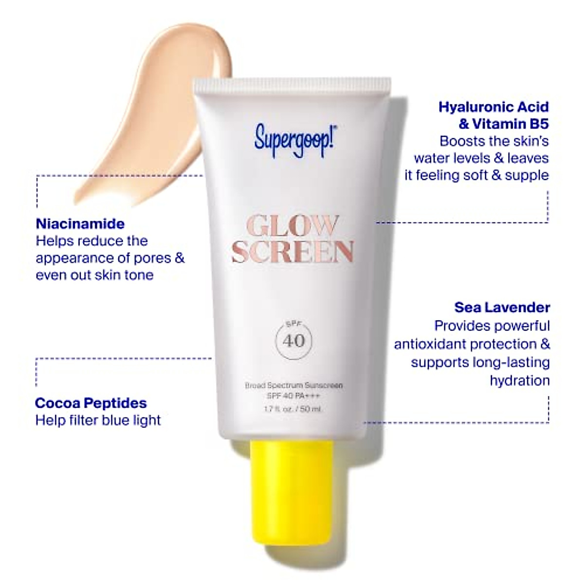 Supergoop! Glowscreen - SPF 40-1.7 fl oz - Glowy Primer + Broad Spectrum Sunscreen - Adds Instant Glow - Helps Filter Blue Light - Boosts Hydration with Hyaluronic Acid, Vitamin B5 & Niacinamide
