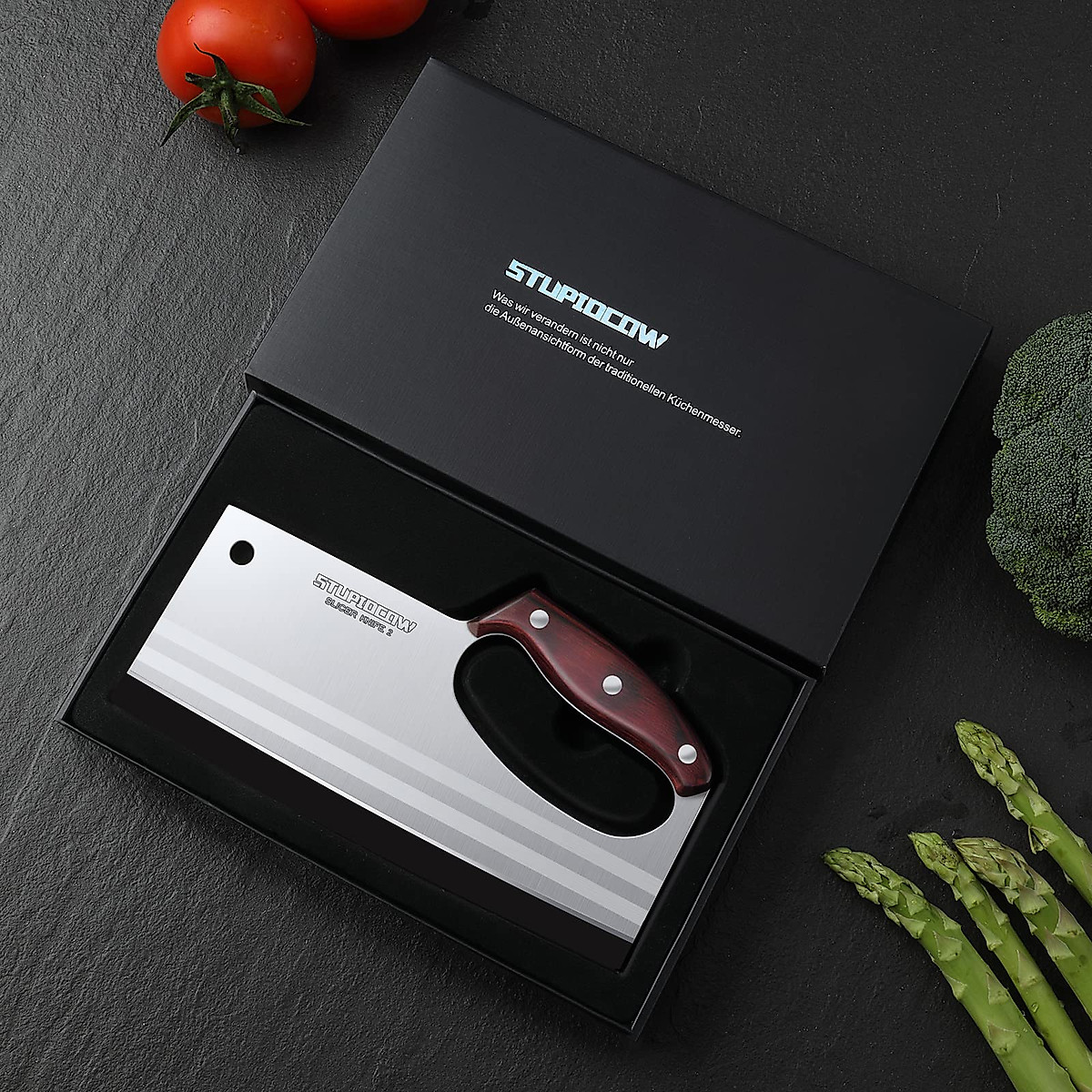 STUPIDCOW 8 Inch Kitchen Knife Cooking Knife, Sharp Asian Knife in German High Carbon Stainless Steel with Ergonomic Handle