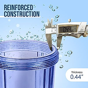 High Capacity 10 x 4.5-Inches Transparent Whole House Water Filter Purifier System with Presser Relief Button, 1” Inlet/Outlet Brass Port & Yearly Supply (4) Polypropylene Sediment Cartridges 5 Micron