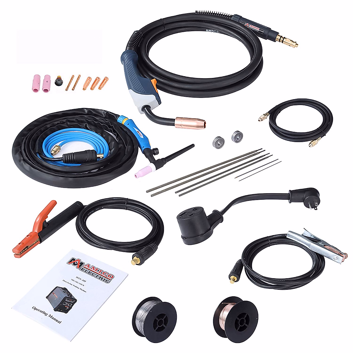 AmicoPower MTS-185, 3-in-1 Combo 185-Amp MIG Lift-TIG Stick Arc DC Inverter Welder, Compatible Spool Gun Welding Aluminum: SPG15180., Grey, Full Size