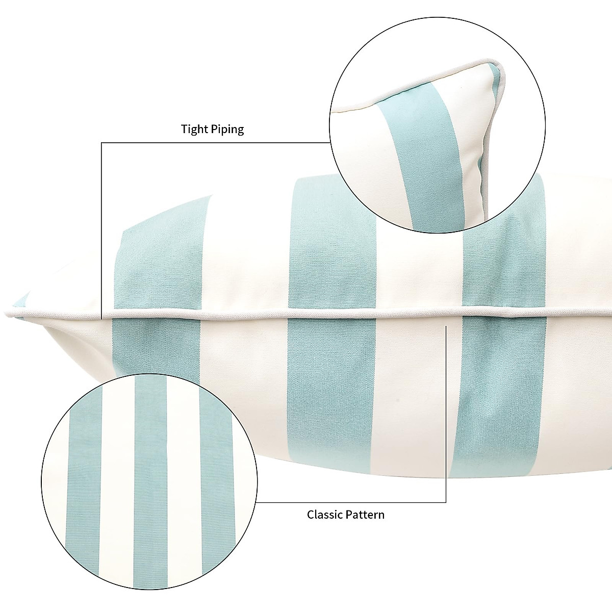 LebenLiebe Decorative Patio Throw Pillows Pack of 2 Water Resistant Pillow Set of 2(18" x 12") Double Printed Rectangle Pillow for Outdoor Sofa&Chair,Light Blue Stripes