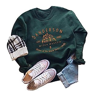 Yimoya Sanderson Witch Museum Sweatshirt Womens Funny Halloween Pullovers Hocus Pocus Blouse Tops (Green, M)