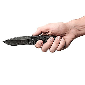 Kershaw Blur BlackWash Pocketknife, 3.4" Sandvik 14C28N Stainless Steel Recurved Blade, Assisted Thumb-Stud Opening EDC