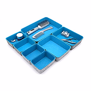 Welaxy Drawer organizers bins felt storage bin office organizer Shallow Small Desk organizer trays Draw dividers 7-piece (Turquoise)
