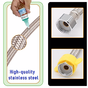 Skweawert 8 In Faucet Supply Lines, 1/2 x 1/2 Female Faucet Connector, Braided Stainless Steel Faucet Hose for Kitchen Sink Toilet（2Pack)