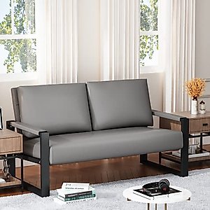 Hooseng Modern Leather Loveseat Sofa, Living Room 2 Seater Sofa Couch with Extra-Large Ergonomic Cushion, Sturdy Metal Frame w/Anti-Scratch Foot Mats for Apartment, Small Space