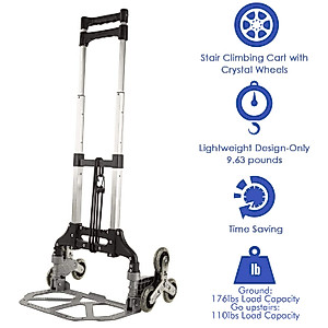 Stair Climbing Cart Aluminum Alloy Portable Climbing Cart 6 Crystal Wheels All Terrain Stair Climbing Hand Truck with Climbing Ropes