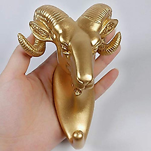 BiuBiu Home Set of 3 Elephant Head Sheep Head and Rhino Head Wall Hooks/Hangers Animal Shaped Coat Hat Hooks (Gold)