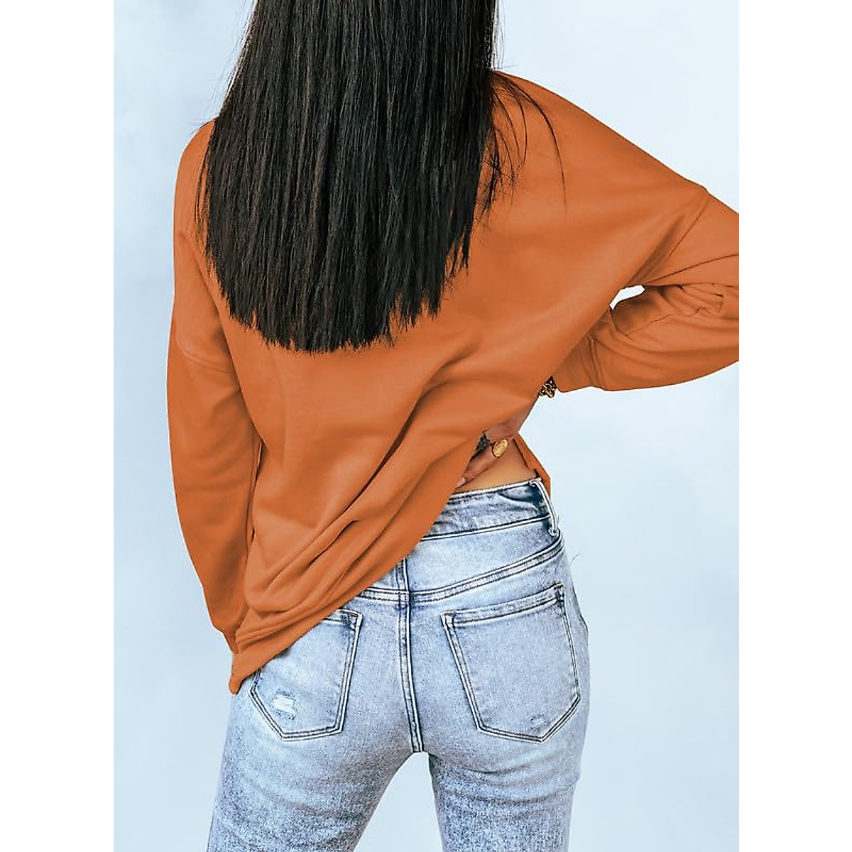 Dokotoo Long Sleeve Crewneck Halloween Sweatshirt with Side Split - Loose Fit Solid Pullover Tunic for Women