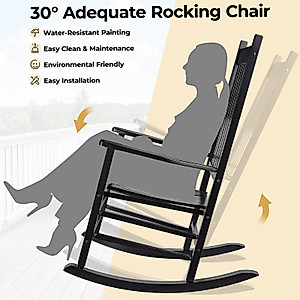 MAMIZO Outdoor Rocking Chair Set 3-Piece, Rocking Chair Patio Set of 2 with Side Table, with High Back,Indoors or Outdoor Wooden Rocking Chair, Easy to Assemble for Porch, Patio, Garden,Lawn, Balcony