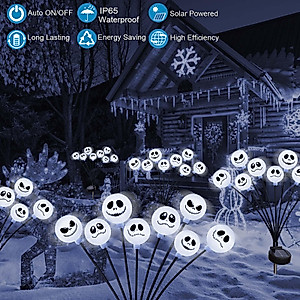 Janchs Upgraded 2 Pack 16LED Xmas Decorations Outdoor Solar Swaying Firefly Lights, Waterproof Solar Nightmare Xmas Pathway Lights Yard Garden Pathway Halloween Xmas Decor(Cool White) (JCS061)