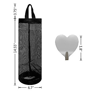 2 Pcs Plastic Bag Holder Trash Bags Storage Dispenser Organizer for Home Kitchen Mesh Hanging Storage Dispensers Recycling Garbage Folding Hanging Storage Bag Grocery Bags Holder with 4 Hooks (Black)