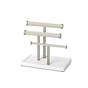 Umbra Trigem Three Tiered Tabletop Organizer for Necklace, Bracelets and Earrings, 3, White Nickel