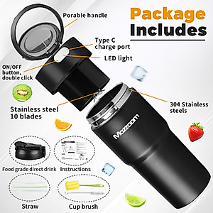 Portable Blender for Smoothies and Shakes,Personal Blender, 15 oz Vacuum Insulated Stainless Steel Keep Cold or Hot,BPA Free,USB Rechargeable,Travel Blender for Anywhere,Black（1 Pack)