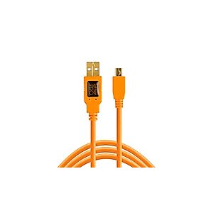 Tether Tools TetherPro USB 2.0 to Mini-B 5-Pin Cable | for Fast Transfer and Connection Between Camera and Computer | High Visibility Orange | 15 Feet (4.6 m)