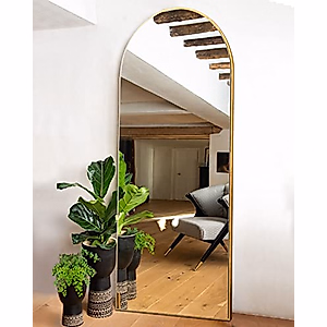 OGCAU Full Length Floor Mirror Wall Mirror Standing Hanging or Leaning Against Wall for Bedroom, Arched-Top Mirror, Large Arched Mirror, Wall Mirror for Bedroom Living Room (Gold)