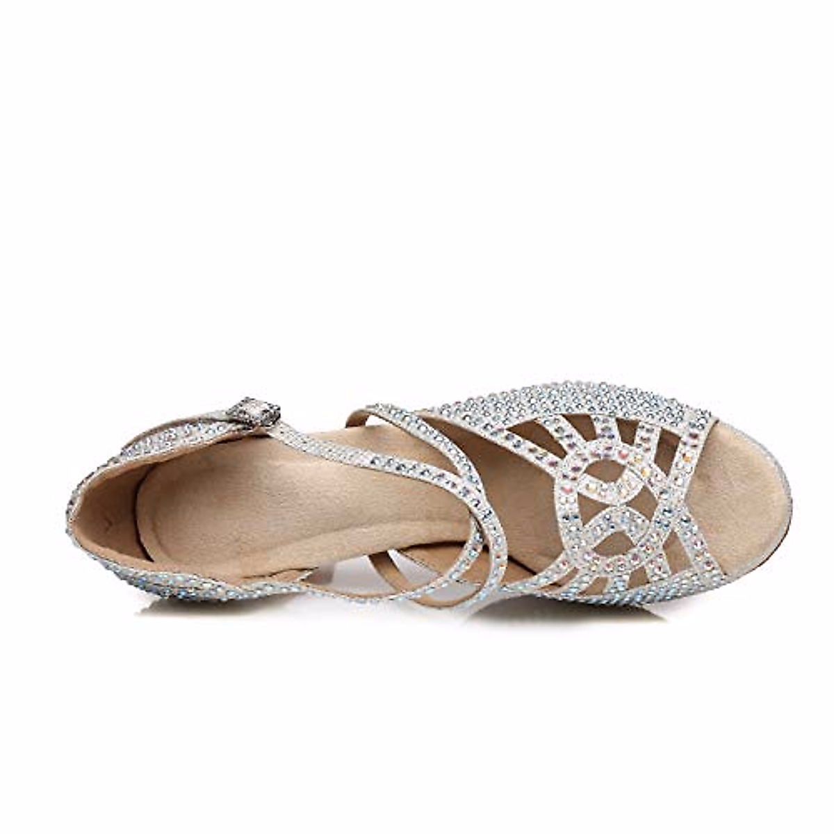 Minishion Women's Dance Heel Platform Toe Rhinestone Dancing Shoes L458 Silver US 4