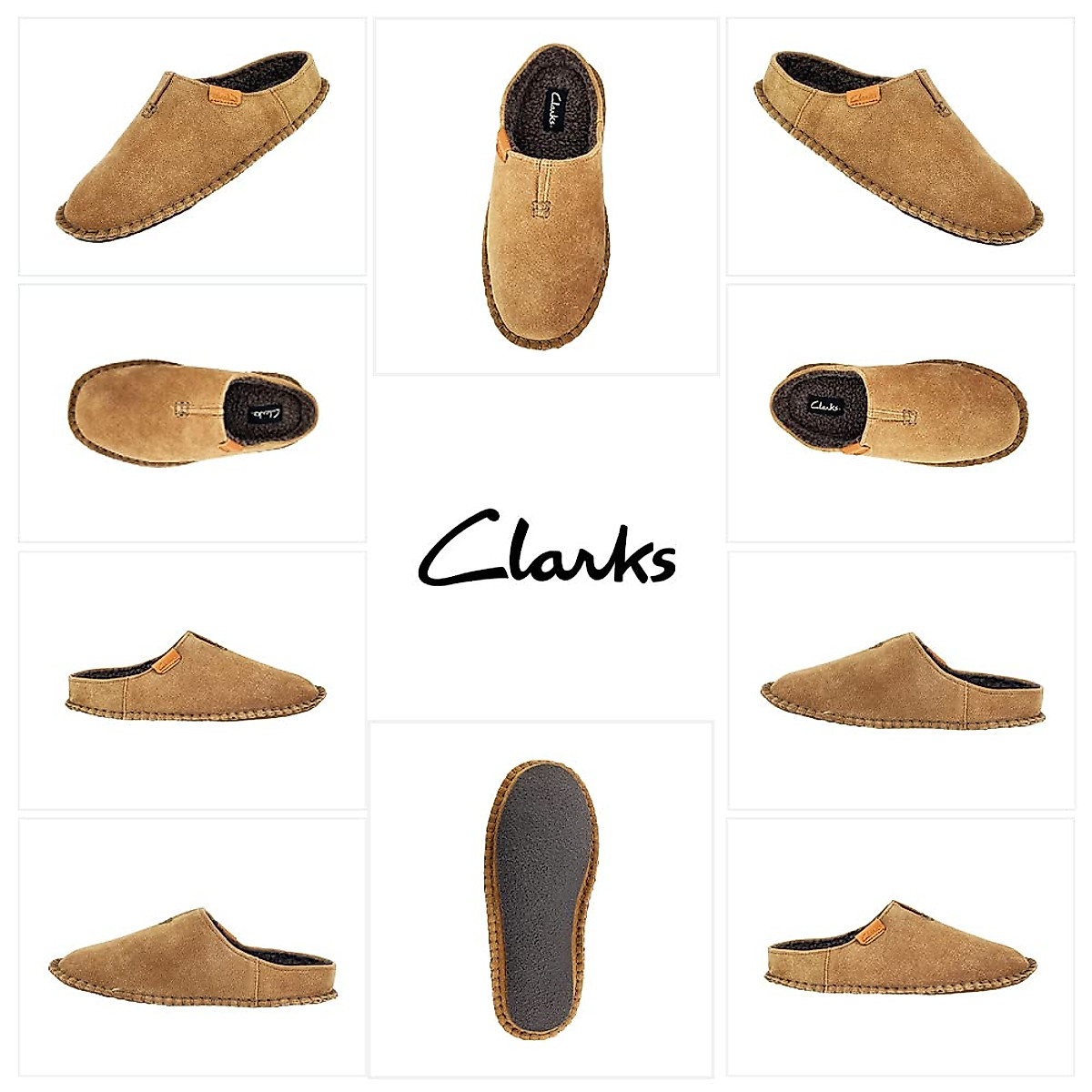 Clarks Mens Open Back Suede Leather Slipper With Heavy Stitching - Plush Sherpa Lining - Indoor Outdoor House Slippers For Men (11 M US, Tan)