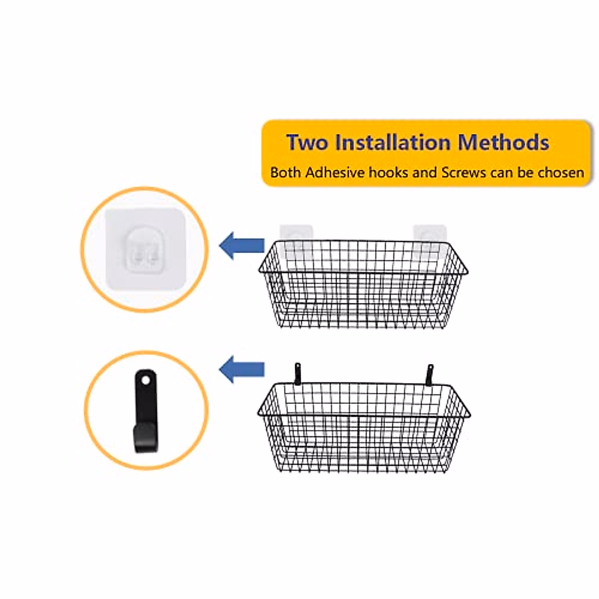 3 Set [Extra Large]Hanging Wall Baskets,Wire Basket For Storage Pantry, Farmhouse Food Storage Kitchen Pantry Laundry Closet Garage RV,Black