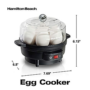 Hamilton Beach Electric Hard Boiled Egg Cooker, 3-in-1: Boiled Egg Cooker, Poacher & Omelet Maker, Can Hold 7 Eggs, Black with Silver Knob (25500)