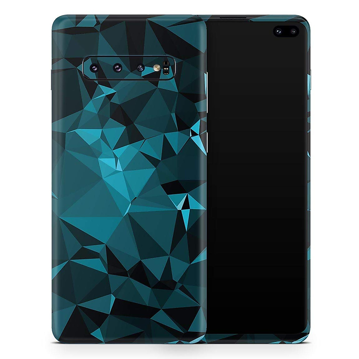 DesignSkinz Turquoise and Black Geometric Triangles Protective Vinyl Decal Wrap Skin Cover Compatible with The Samsung Galaxy S20 (Screen Trim & Back Glass Skin)