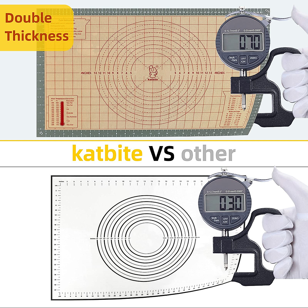 katbite Silicone Pastry Mat Non Stick, Silicone Baking Mat 26" x 16" with Measurement, Non-Slip Dough Rolling Mat for Counter, Oven Liner, Pie Crust, Reusable Fondant Mat Extra Thick