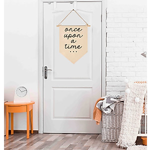 Once Upon a Time-Decor Gift for Nursery Bedroom Playroom Front Door Bookshel Bookcase Reading Corner-Birthday Christmas Gift-Canvas Hanging Flag Banner Wall Sign Decor Gift for Baby Kids Girl Boy Teen