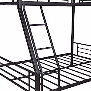 Twin Over Full Bunk Bed, L-Shaped Metal Triple Bunk Bed Frame Attached Twin Loft Bed with DeskLadderGuardrails, 3 Bed Bunk Beds for KidsTeens LF, Black