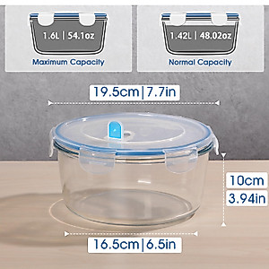 NUTRIUPS 1.6L Glass Food Storage Containers Set, Round Meal Prep Containers, Glass Bowls With Lid