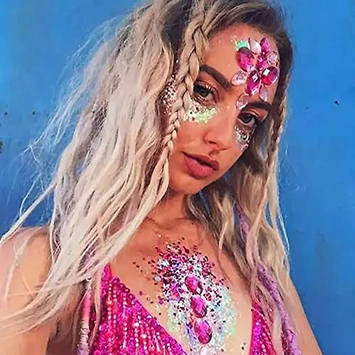 Mysense Red Body Glitter Gel, Singer Concerts Face Glitter Makeup, Music Festival Rave Face Eye Hair Accessories, Chunky Glitter Mermaid Sequins Face Paint Makeup for Women, 30g
