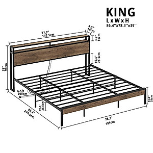 IRONCK Bed Frame,Platform Bed with 2-Tier Storage Headboard and Power Outlets, USB Ports Charging Station, Sturdy and No Noise, No Box Spring Needed, Easy Assembly, King Size, Walnut