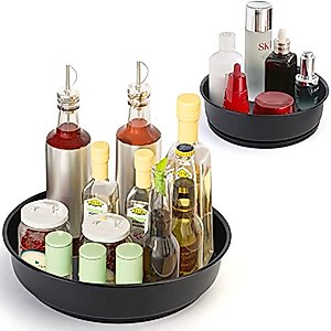 Lazy Susans Turntable, 10 +12 Inch Stainless Steel Organizer,Non-Skid Spice Rack Organizer, 360 Rotating Storage Container for Home, Kitchen, Countertop, Cabinet, Fridge, Office, 2 Pack
