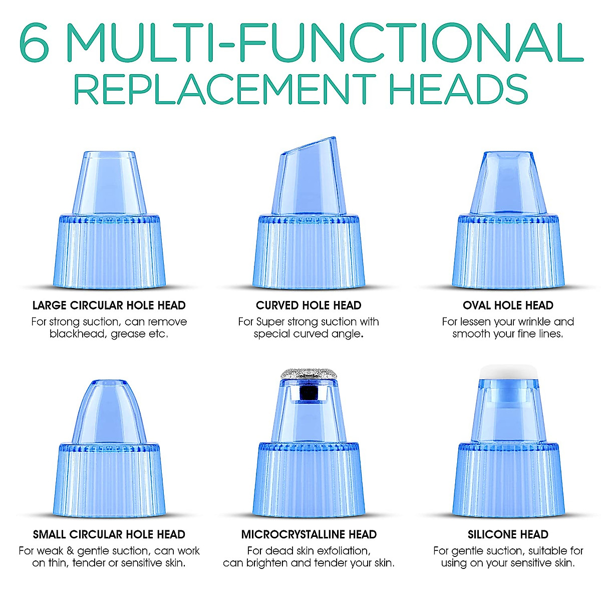 VOYOR Blackhead Remover Pore Vacuum - Electric Face Vacuum Pore Cleaner Acne White Heads Removal with 6 Suction Heads (BR410)