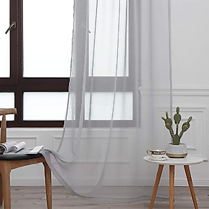 Anjee Grey Sheer Curtains 45 Inches Length Rod Pocket Window Treatment Linen Gauze Voile Drapes for Bedroom Living Room Kitchen, 52 x 45 Inch