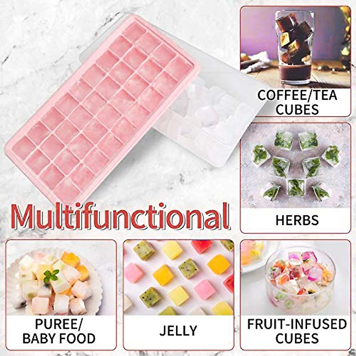 Food-grade Silicone Ice Cube Tray with Lid and Storage Bin for Freezer, Easy-Release 36 Small Nugget Ice Tray with Spill-Resistant Cover&Bucket, Flexible Ice Cube Molds with Ice Container, Scoop Cover