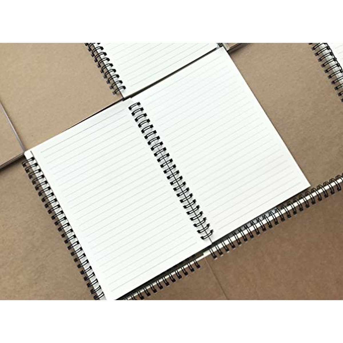 VEEPPO A5 Wirebound Notebooks Bulk Journals Spiral Steno Pads Blank/Lined Kraft Brown Cardboard Cover Thick Cream Writing Pad Sketchbook Scrapbook Album (Lined White---Pack of 4)