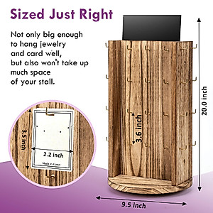 Pinzoveco Rotating Earring Display Stands for Selling with Adversitsing Board, Real Wood Jewelry Display Stand for Vendors, Large Capacity Earring Cards for Selling Rack Holder (Carbonized Brown)