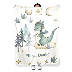 Personalized Baby Blanket - Soft Watercolor Dragon Animal Custom Blanket - Baby Shower Toddler Nursery Bed Blankets Stroller Crib 30x40 in Design 4