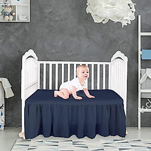 Navy Blue Ruffled Crib Bed Skirt - 100% Cotton - Nursery Crib Toddler Dust Ruffle Bedding Skirts for Baby Boy or Baby Girl - Crib Bed Skirt for Standard Crib, 14" Drop Dust Ruffle with Split Corner