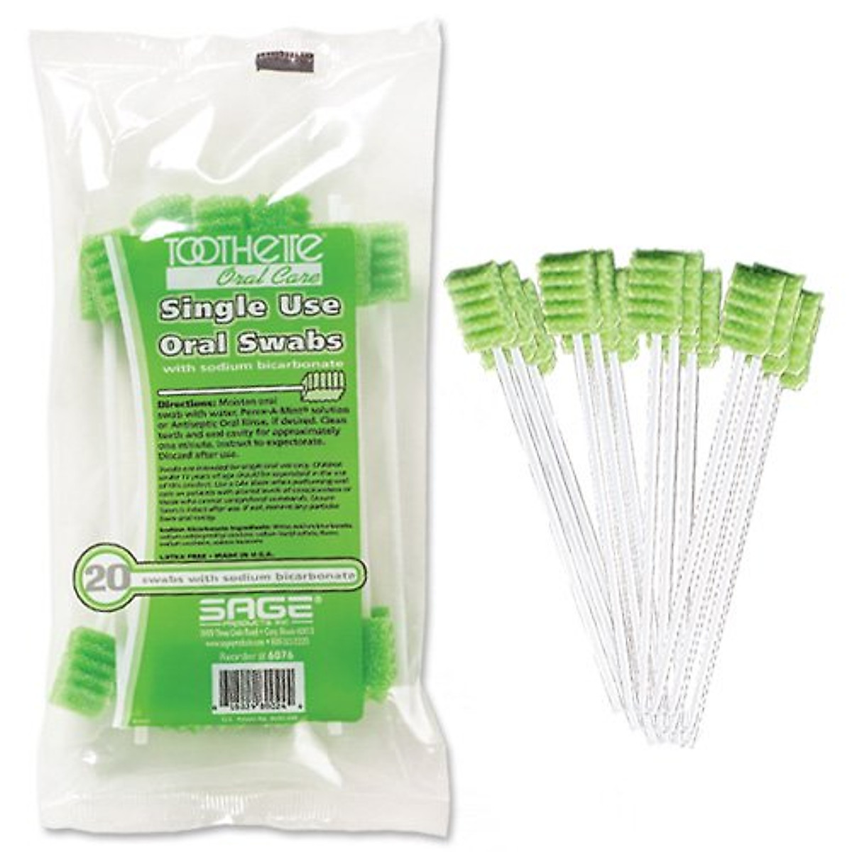 Toothette Plus Disposable Oral Swab Sodium Bicarbonate Perpendicular Ridges, 20 Units 1 ea by Sage Products Inc