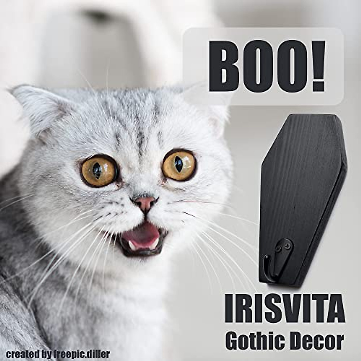 IRISVITA Coffin Key Holder (Set of 2) - Spooky Gothic Decor for Wall, Rustic Black Hanging Wooden Hooks for Keys, Mugs - 5.5 Inches Tall by 2.75 Inches Wide (Small)