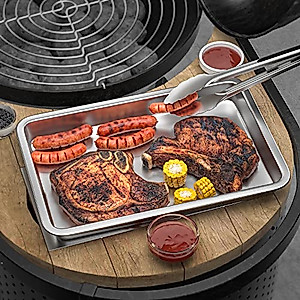 Food Prep BBQ Tray, 4-piece Grill Prep Trays Include a Silicone Marinade Container for Marinating Meat & a Stainless Steel Serving Platter for all your Grilled Barbecue, Heavy Duty & Easy Clean, Grilling Gifts for Men