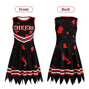 Liitrsh Cheerleader Costume Girls Cheerleading Halloween Cosplay Scary Outfit Bloody Dress Accessories for Party (Fearleader,7-8 Years)