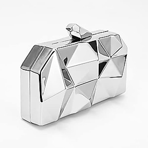 Tukaneeko Silver Evening Geometric Handbags Crossbody bags for Women Metal Clutch Purses for Parties Wedding with Chain