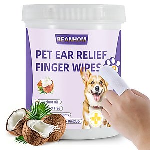 Dog Ear wipes Finger - Ear Finger Wipes for Dogs & Cats - Pet Ear Cleaning Finger Wipes - Sooths & Deodorizes, Prevent Ear Itch & Inflammation – Fresh Coconut Scent, All Natural Ingredients - 60 Count