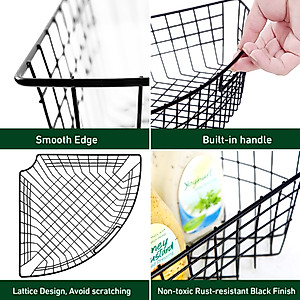 Lazy Susan Wire Storage Organizer Basket with Handle-Metal Organizing Storage Bins-Kitchen Cabinet Storage Organizer-1/4 Wedge Can Organizer (Black, 4)