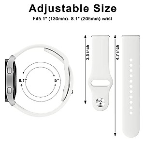 Wanme for Samsung Galaxy Watch 4/5 Bands 40mm 44mm, Galaxy Watch 5 Pro Band 45mm Women Men, 20mm Adjustable Soft Silicone Sport Strap Replacement Wristbands for Samsung Watch 4/5 Bands (White)