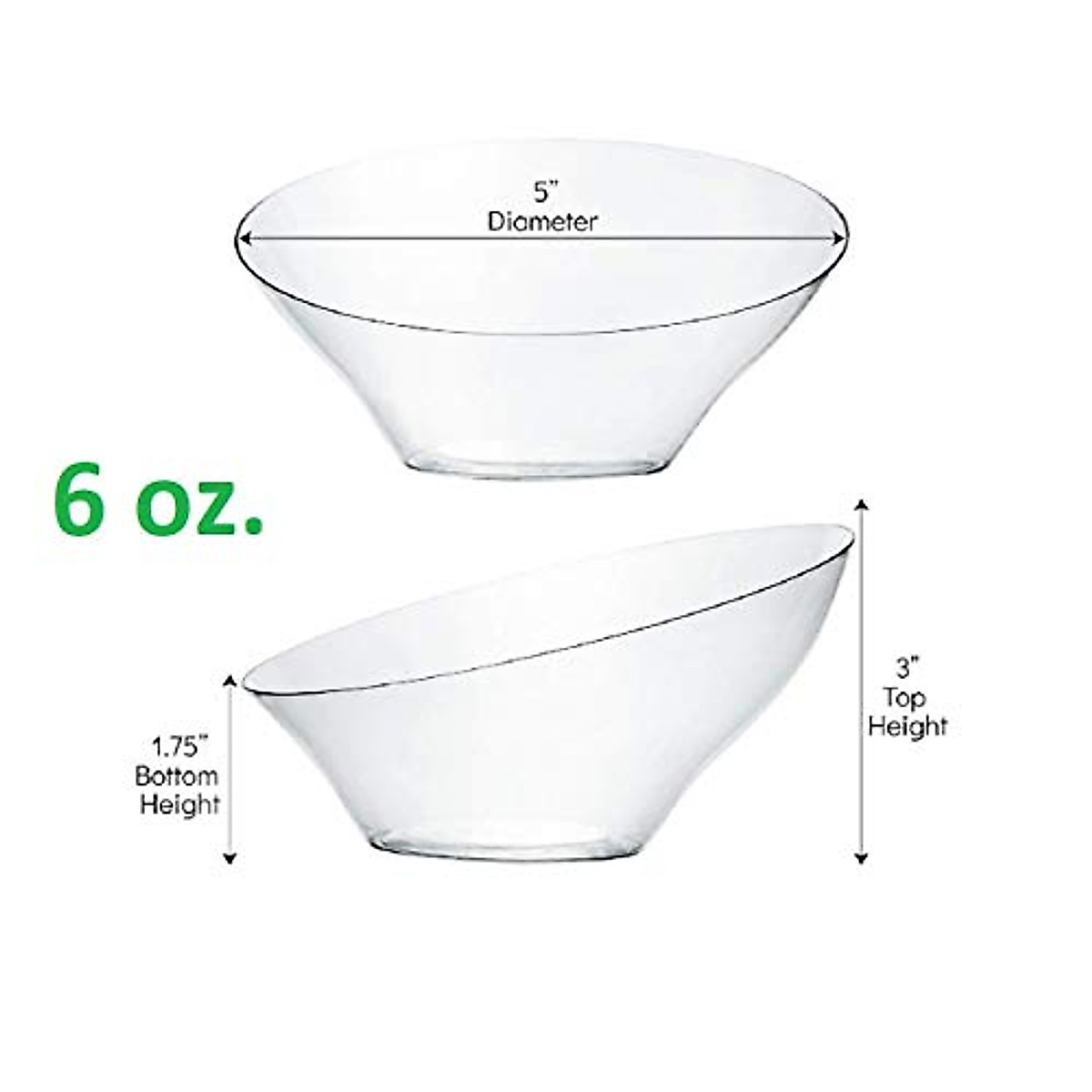 PLASTICPRO Disposable Angled Plastic Bowls Round Small Serving Bowl, Elegant for Party's, Snack, or Salad Bowl, Clear Pack of 8