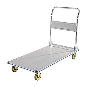 Vestil AFT-48-NM Aluminum Folding Platform Truck with Single Handle and 5" Non-Marking Polyurethane Casters, 600 lbs Capacity, 48" Length x 24" Width x 8-3/8" Height